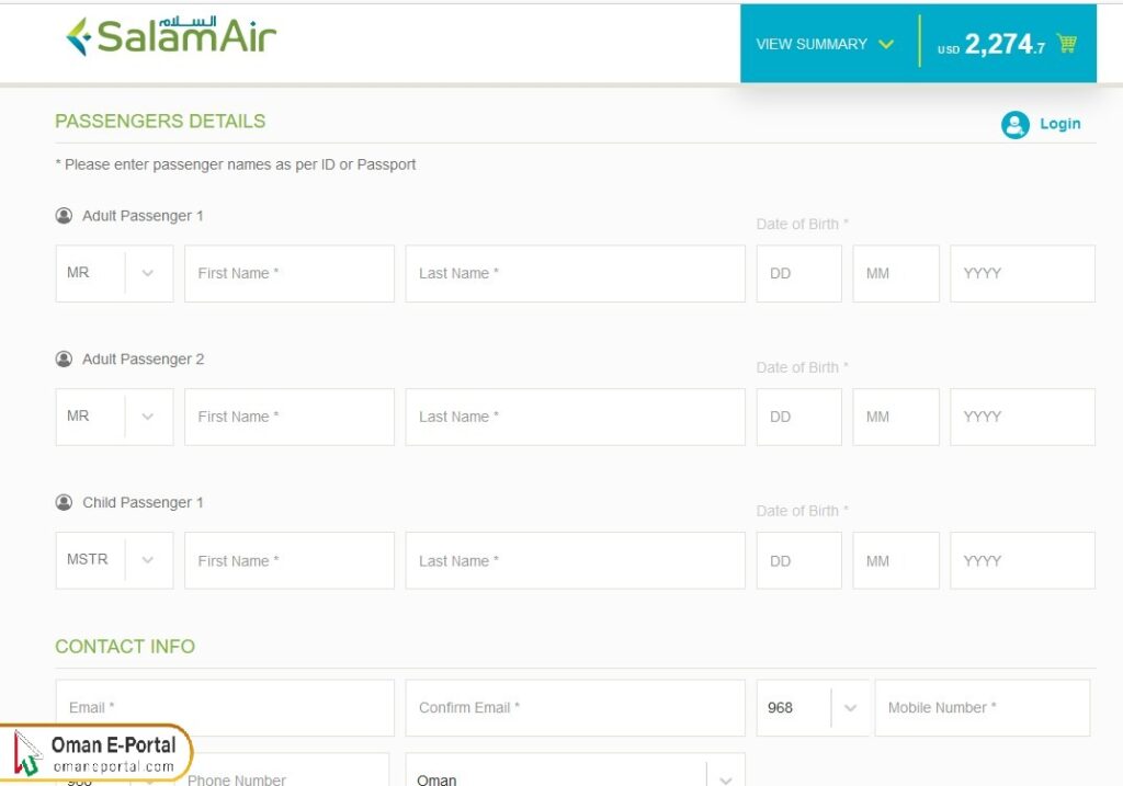 Salam Air Flight Ticket Booking - Oman E-Portal