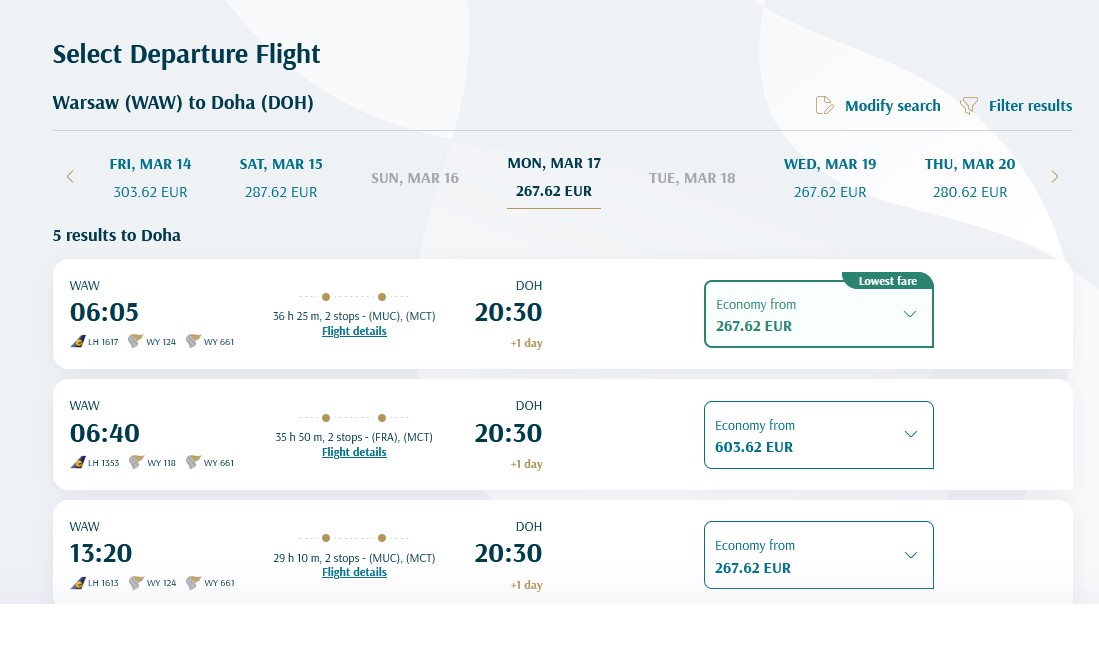 Oman Air Ticket Price List 2026