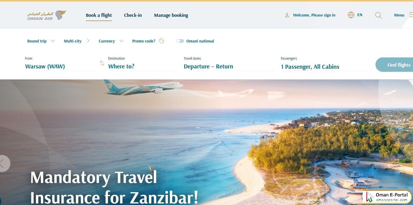 Oman Air Flight Booking Online - Oman E-Portal